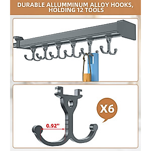 PrimZooty Pull Out Broom Holder, Multifunctional Slide Broom And Mop Storage/Organizer With Adjustable Double Row Sliding Hook, Garage Organization Hooks, for Closet Laundry Garage Kitchen - Dark grey