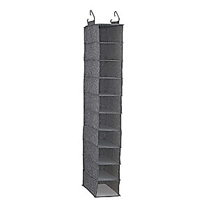 Household Essentials 10 Closet Organizer with Hooks Hanging Shelf, Graphite
