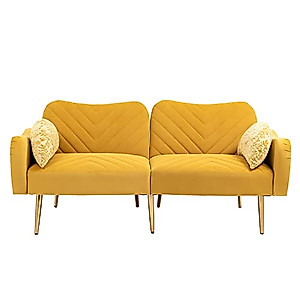 HomSof Loveseat Mustard Modern Sofa Small Couch for Living Room with Metal feet and 2 Pillows
