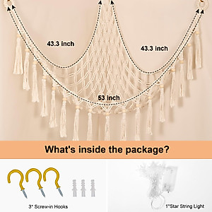 Stuffed Animal Net or Hammock with LED Light Macrame Stuffed Animal Storage Organizer Plush Animal corner Storage Doll Teddy Bear Hammock for Wall Bedroom Living Boho