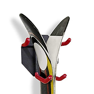 Wall Mounted Rack Organizer for Skis and Poles Heavy Duty Horizontal Wall Ski Rack Garage Storage with Metal Frame and Padded Hooks Indoors Outdoors Premium Wall Hooks (Small Holds 1 Set of Ski's)