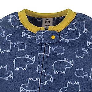 Gerber Baby Boys' Toddler Loose Fit Flame Resistant Fleece Footed Pajamas 2-Pack, Grey Zoo & Rhino, 6-9 Months
