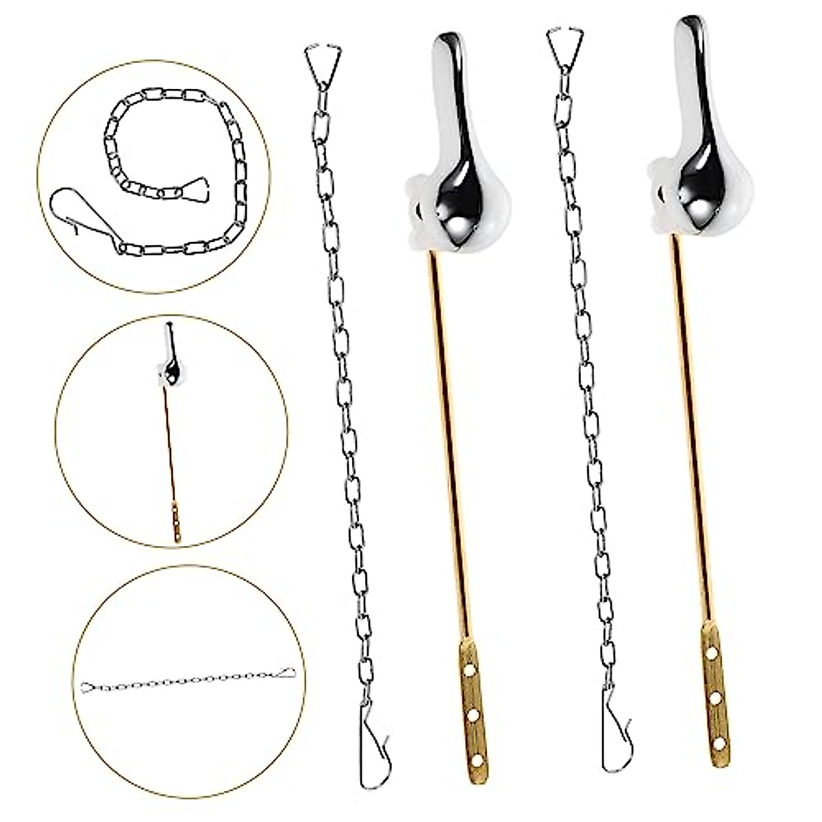 DOITOOL Toilet Accessories 6 Sets Toilet Handles Lever and Flapper Chains Flapper Chain Toilet Flush Tank Lever Metal Toilet Drain Valve Toilet Tank Handle Lever