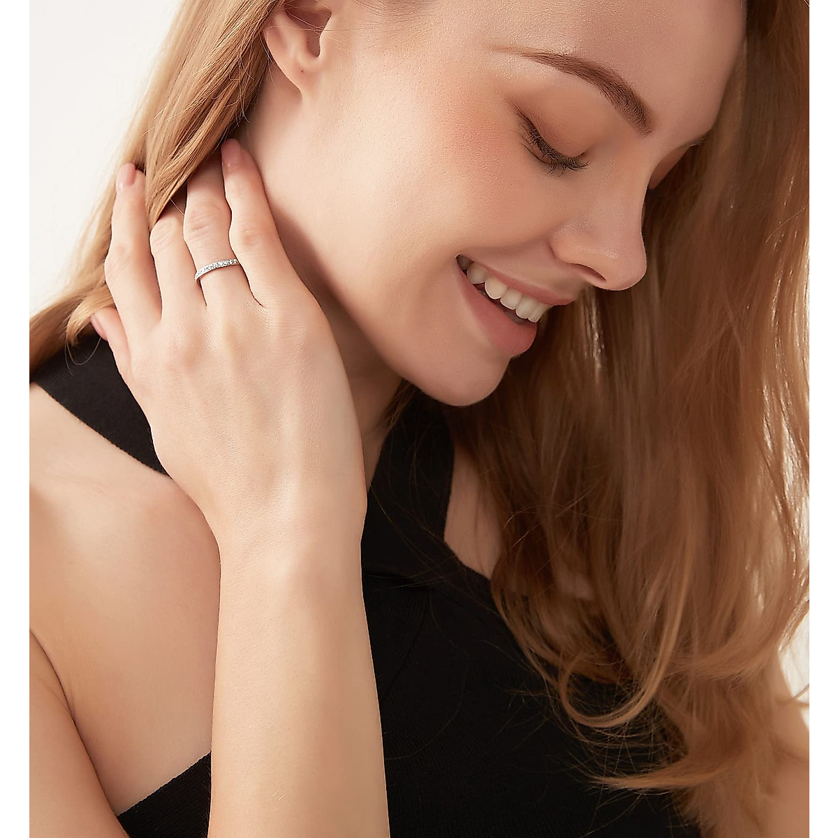 TIGRADE 2mm Women Titanium Eternity Ring Half Cubic Zirconia Anniversary Wedding Engagement Band (silver, 6.5)