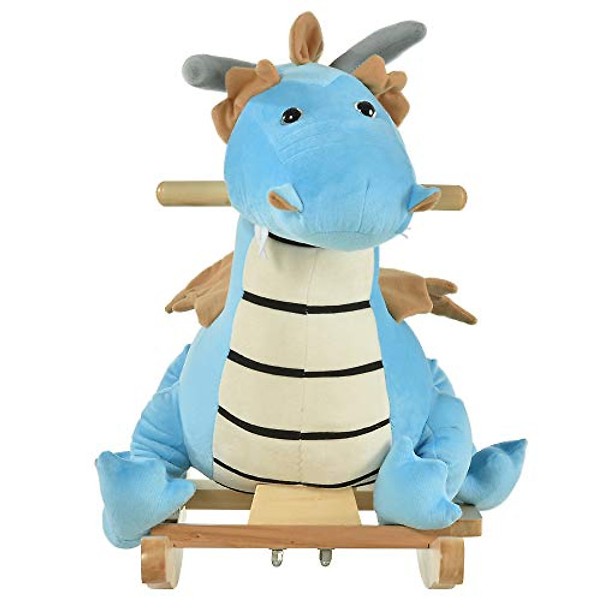 Qaba Kids Plush Ride-On Rocking Horse Toy Dinosaur Ride Rocking Chair with Realistic Sounds for18-36 Months, Blue