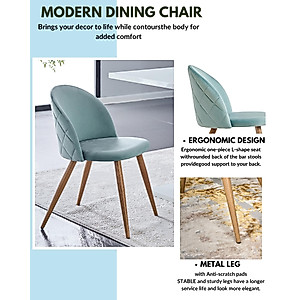 FurnitureR Dining Chairs Set of 2, Velvet Upholstered Kitchen Chairs Modern Dining Room Side Chairs with Soft Seat/Metal Legs, Accent Chairs for Home Restaurant, Aqua, Oak Leg