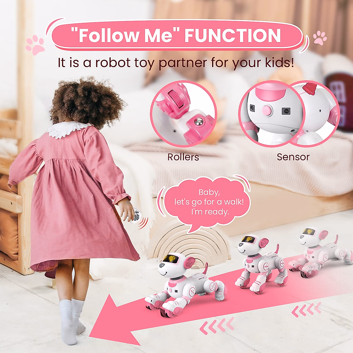 FUUY Robot Dog Toys for Girls Toys Interactive Robot Toy FollowMe Robot for Kids 5-7 Intelligent Remote Control Dog with Sing Dance AI Robotics for Kids Age 3 4 5 6 7 Chrismas Birthday Gifts