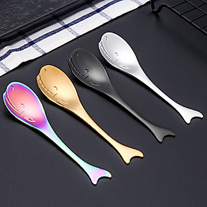 maitexi 4 Pcs Creative Whale Spoon Set, Stainless Steel Tea Spoon Set,5.1 Inches Colorful Stainless Steel Tea Dinner Table Mixing Spoon Kit, Dessert Coffee Sugar Spoon