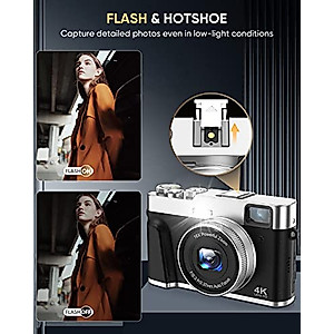 NEZINI 4K Digital Camera,Auto Focus 48MP Vlogging Camera for YouTube and Anti-Shake Video Camera with Viewfinder Flash & Dial,16X Zoom Travel Portable Digital Camera with 32GB Card,2 Batteries (Black)