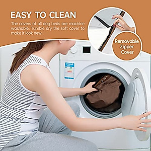 Orthopedic Dog Bed, Large Dog Bed with Pillow, Thicken Gel Memory Foam Flannel Fabric Dog Bed, Durable Waterproof Liner & Removable Washable Cover with Anti-Slip Bottom, Sizes Large Brown