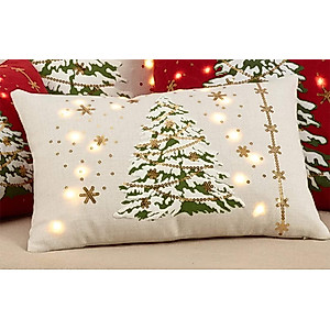 Fennco Styles Christmas Tree Design with LED Light Decorative Throw Pillow Cover & Insert 13 x 20 Inch - White Pillow for Holiday Décor, Couch, Living Room and Bedroom Décor