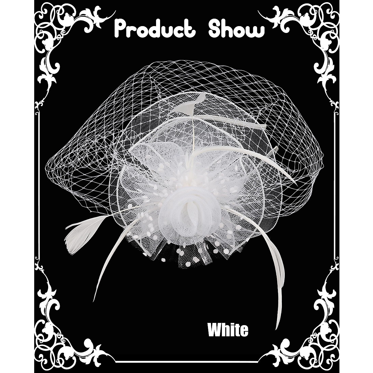 Kidukso Mesh Veil Hats Headbands Bridal Fascinators Hats with Headband and Clip Women Lady Kentucky Derby Cap Wedding Tea Party, White