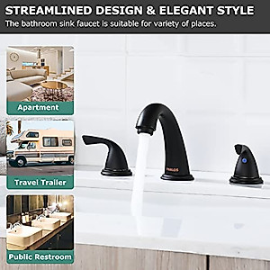 PARLOS 2 Handles Bathroom Sink Faucet 8 inch Widespread 3 Hole Deck Mount Lavatory Vanity Faucet, Matte Black, 1435004D