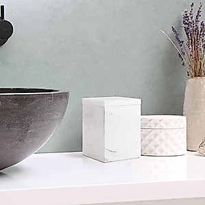 WORHE 100% Natural Marble Cotton Swab Ball Holder with Lid White Marble Canister for Qtips Jewelry Necklace Ring Earring Coffee Bean Canister Storage jar Gift Case (DLW201)