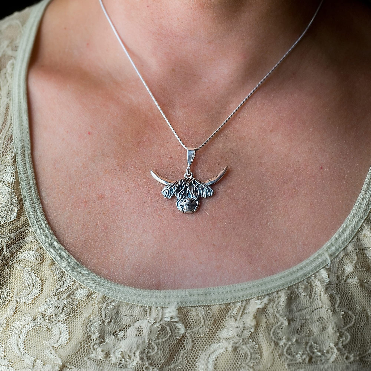 The Magic Zoo Sterling Silver Highland Cow Pendant