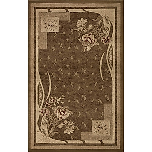 Superior Indoor Area Rug, Jute Backing, Modern Plush Rugs for Entryway, Living Room, Kitchen Floors, Bedroom, Hallway, Farmhouse Floral Rugs, Ruban Collection, 4' x 6', Beige Brown