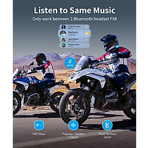 FODSPORTS FX8 Motorcycle Helmet Bluetooth Headset with Music Sharing,Bluetooth Motorcycle Headset with EQ Sound/FM,Up to 8 Riders Group Intercom,Motorcycle Headset for ATV/Dirt Bike/Off Road/1pcs