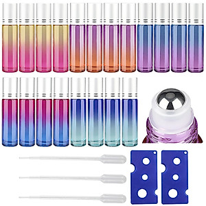 10ml Colorful Essential Oil Roller Bottles Set with Stainless Steel Balls, Tomorotec Home Ultra Thick Roller Bottle for Oil with Opener and Droppers (20 Pcs)