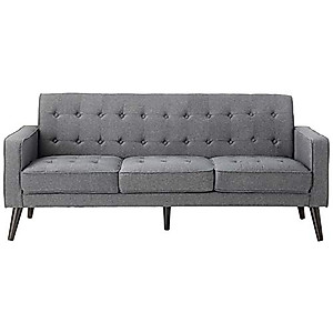 Container Furniture Direct S L Loveseat with Valadez Linen Upholstered Tufted Mid-Century Modern Sofa with Bolsters, Dark Grey
