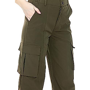 Leggings Depot High Waisted Women’s Straight Wide Leg Trousers w/Pockets, Baggy Cargo Pants, Military-Large