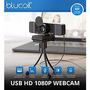 BlueParrott M300-XT in Ear Bluetooth Headset with Noise Cancelling Microphone for iOS & Android Bundle with Blucoil 1080p USB Webcam, USB Conference Speakerphone, and 3' USB Extension Cable