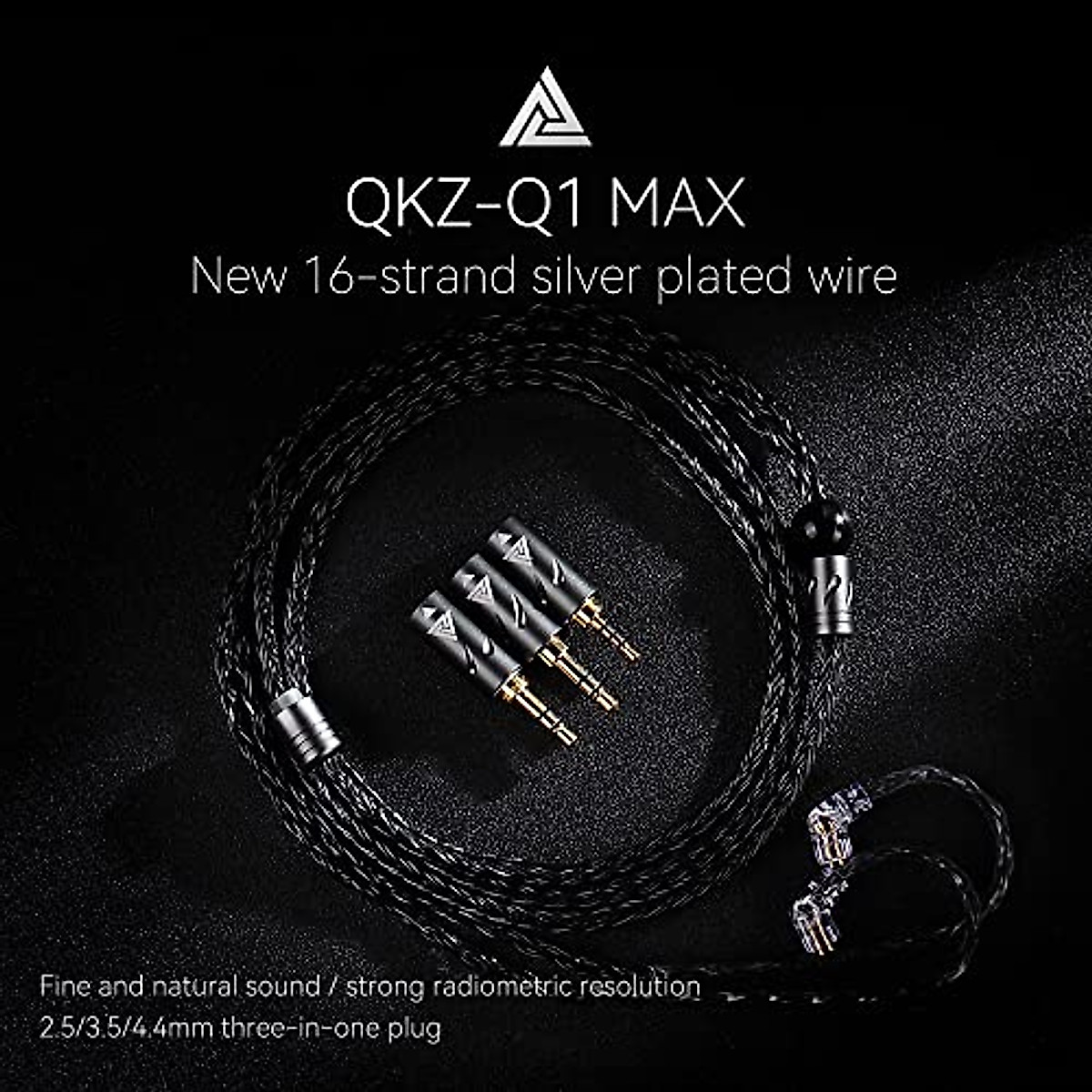 Linsoul QKZ Q1 MAX 16-Stand 352 Cores Silver-Plated HiFi Earphones Upgrade Cable with Interchangeable 2.5mm/3.5mm/4.4mm Plug Replacement Cable for Audiophile (Black, MMCX)