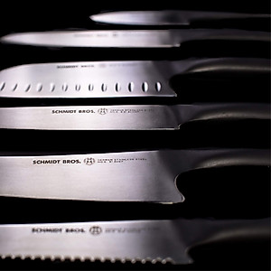 Schmidt Brothers - Carbon 6, 7-Piece Kitchen Knife Set, High-Carbon Stainless Steel Cutlery with Midtown Acacia and Acrylic Magnetic Knife Block
