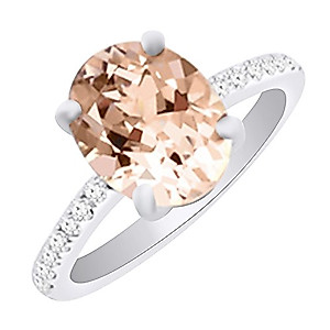 AFFY 2.27 cttw Simulated Pink Morganite & White Natural Diamond Engagement Wedding Ring in 14k White Gold Ring Size -12.5