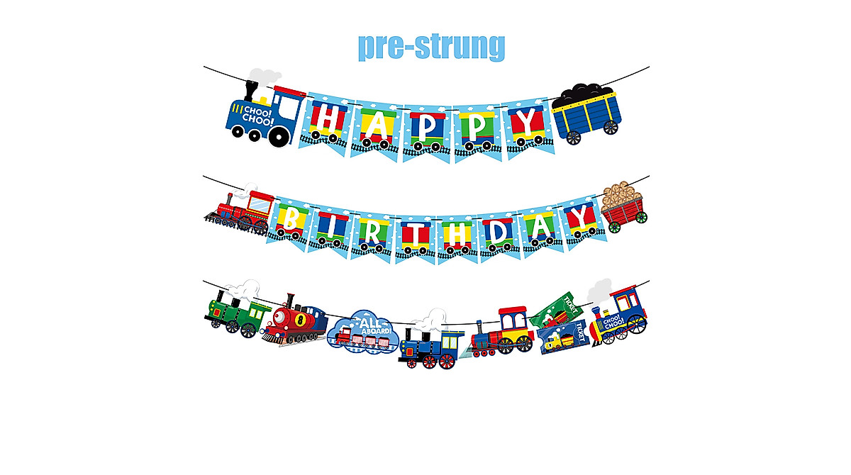 Train Birthday Party Banner Decorations for Steam Train Theme