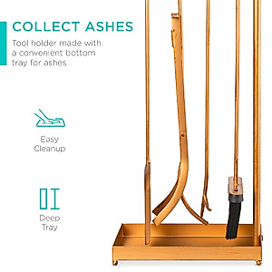 Best Choice Products 5-Piece Modern Contemporary Fireplace Tool Set for Indoor Fireplace Décor, Outdoor Fire Pit w/Poker, Tongs, Dust Pan Shovel, Brush, Ergonomic Handles - Antique Gold