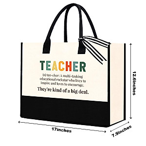 YUANHAO Teacher Gifts for Women, Teacher Appreciation Gifts, Teachers Day Gifts, Teacher Valentines Day Gifts, Teacher Canvas Tote Bag Grocery Reusable Bag
