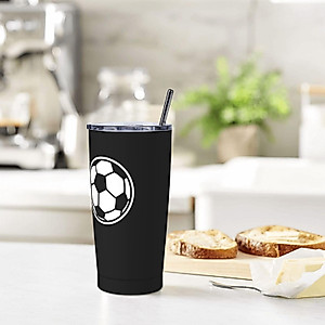 CHASOEA Soccer Tumbler 20oz Funny Stainless Steel Insulated Tumblers with Lid and Straw Sport Travel Coffee Mug Tea Wine Cups Water Bottle Sport Gifts for Women Men Sports Lover