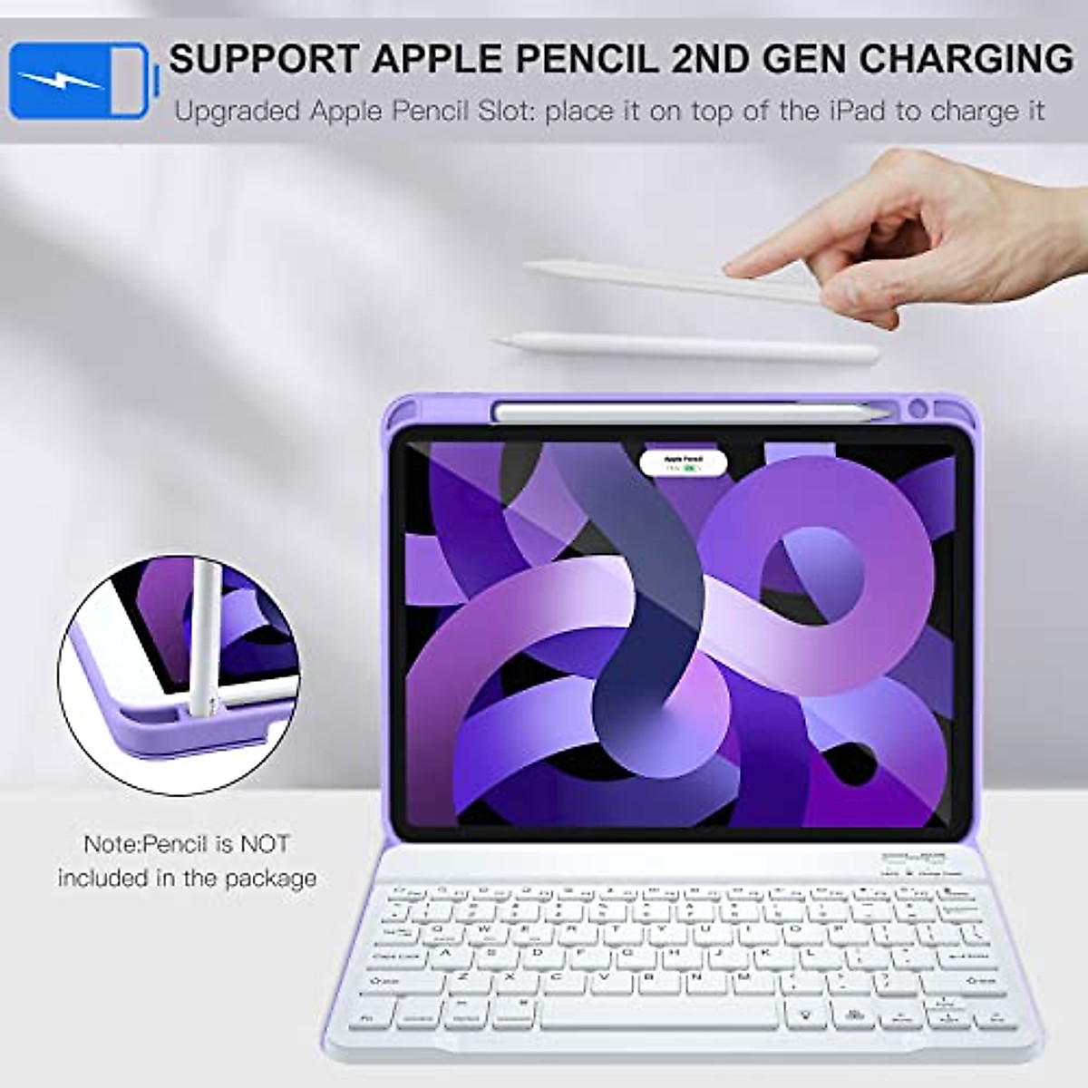 Harvopu for iPad Air 5th Generation Case with Keyboard - 7 Color Backlight Detachable Keyboard Tablet Cover with Pencil Holder for iPad Air 5th Gen 2022/iPad Air 4th Gen 2020 10.9, Purple