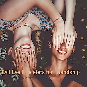 Shonyin Handmade Evil Eye Bracelets Set with Card Red String Bracelet Kabbalah Protection Luck Amulet for Women Men Father's Day Family Friends (B-Black Rope-Blue Eye)