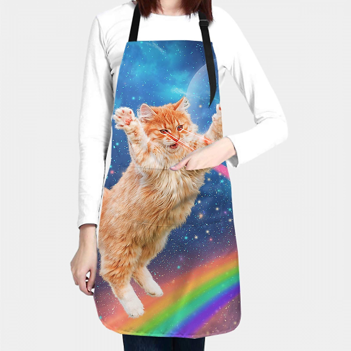 DZGlobal Space Cat Apron Funny Printed Unisex BBQ Apron Cooking Aprons Non-Fading Adjustable Neck Comfortable and Easy Care - Orange Cats