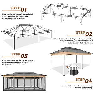 COBIZI Gazebo 10x20 Heavy Duty Patio Gazebo with Mosquito Netting Deck Gazebo with Metal Steel Frame Large Screen Gazebo Tent Waterproof with Double Roof for Backyard, Deck, Garden