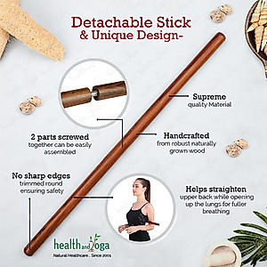 HealthAndYoga™ StretchNHeal Multi-Use Wooden Yoga Stick - Portable Posture Corrector Pole, Stretch and Mobility Stick,Physical Workout Exercise Dowel (Regular - 26")
