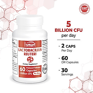 Supersmart - Lactobacillus Reuteri 5 Billion CFU per Day - Probiotic Supplement | Non-GMO & Gluten Free - 60 DR Capsules