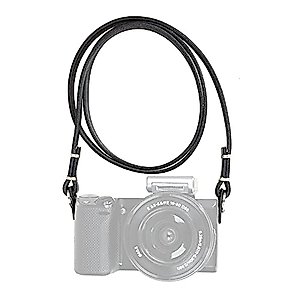 CANPIS Genuine Slim Leather Camera Neck Shoulder Strap compatible with Fujifilm Sony Olympus Lecia, Vintage Leather Camera Strap (Black Color)