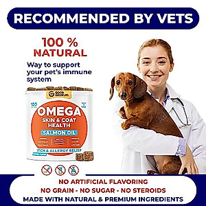 Omega 3 Alaskan Fish Oil Treats for Dogs (180 Ct) - Dry & Itchy Skin Relief + Allergy Support - Shiny Coats - EPA&DHA Fatty Acids - Natural Salmon Oil Chews Promotes Heart, Brain, Hip & Joint Support