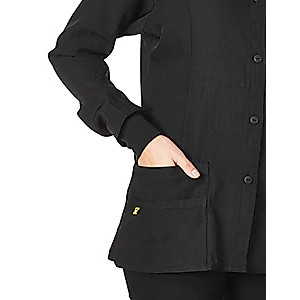 WonderWink Women's Four Way Stretch Sporty Snap Jacket, Black, Medium