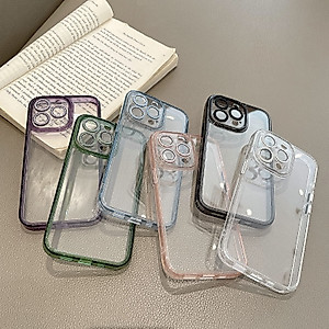 Eiyikof for iPhone 14 Pro Max Case with Bling Camera Lens Protector Cover Cute Sparkly Diamond Slim Clear Back & Glitter Bumper Silicone Shockproof Protective Case for Girls Women-Pink