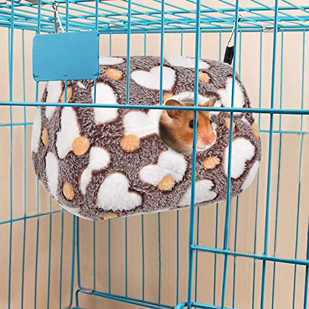Petmolico 2 Pack Small Animal Hanging Hammocks, Warm Plush Bunkbed Hammock and Hideout Bed for Hamster Gerbil Small Rats Sugar Glider Hedgehog, Coffee Heart