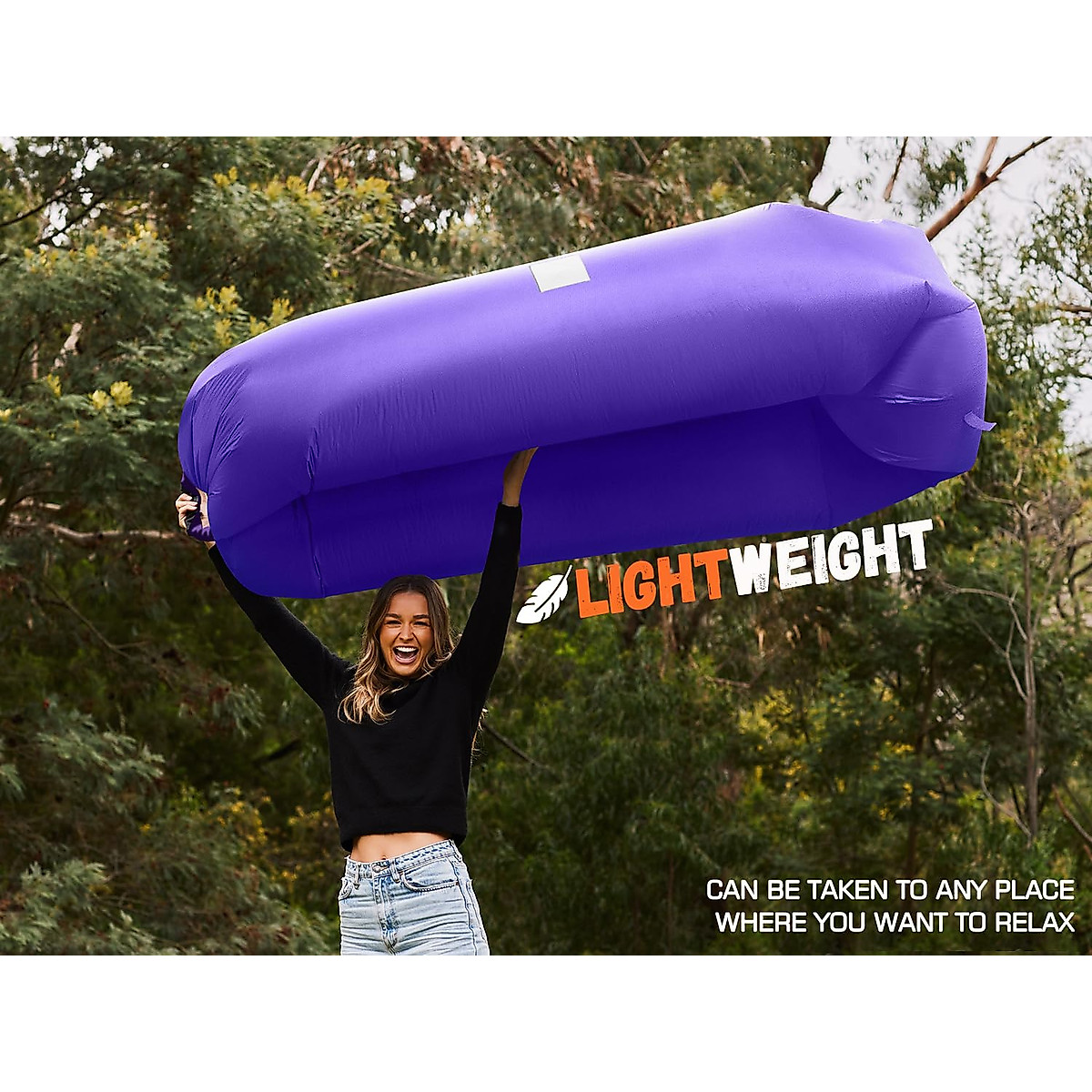 WEKAPO Inflatable Couch Air Lounger Chair - Camping & Beach Accessories, Portable Blow up Sofa for Hiking, Lawn, Indoor/Outdoor Movies & Music Festivals. Lightweight and Easy to Set Up Air Hammock