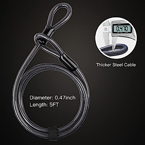 INTEKIN Bike U Lock Heavy Duty Bike Lock Bicycle Lock, 16mm U Lock and 5ft Length Security Cable with Sturdy Mounting Bracket for Bicycle, Motorcycle and More, Black, Large