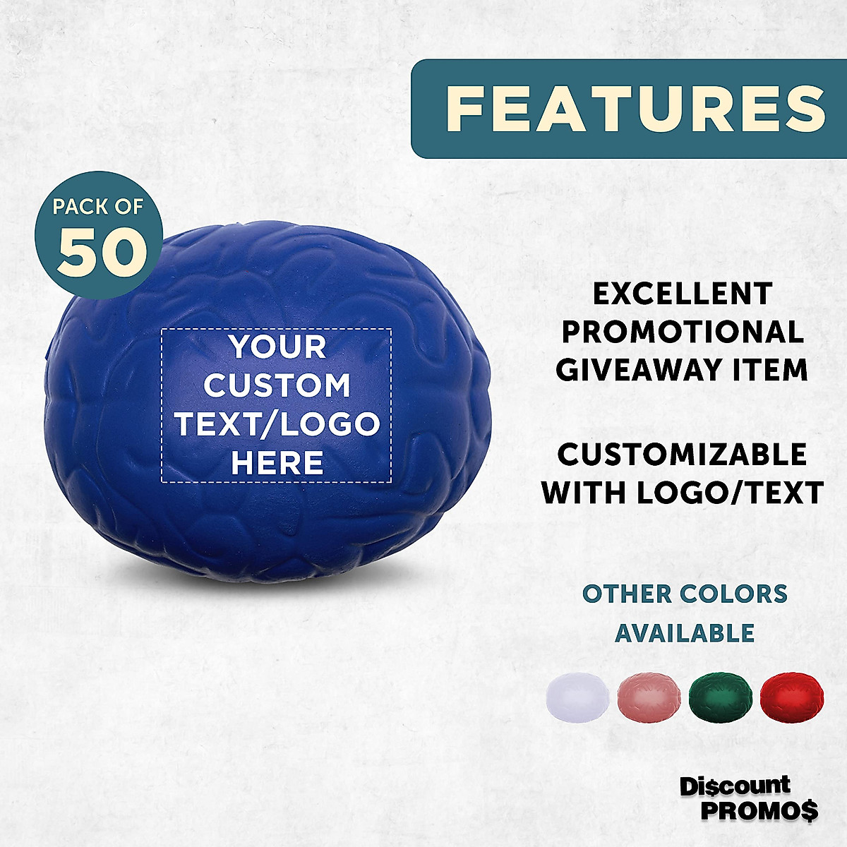Custom Brain Squeeze Balls Set of 50, Personalized Bulk Pack - Stress Relief, Perfect for Your Desk, Office or Home - Blue