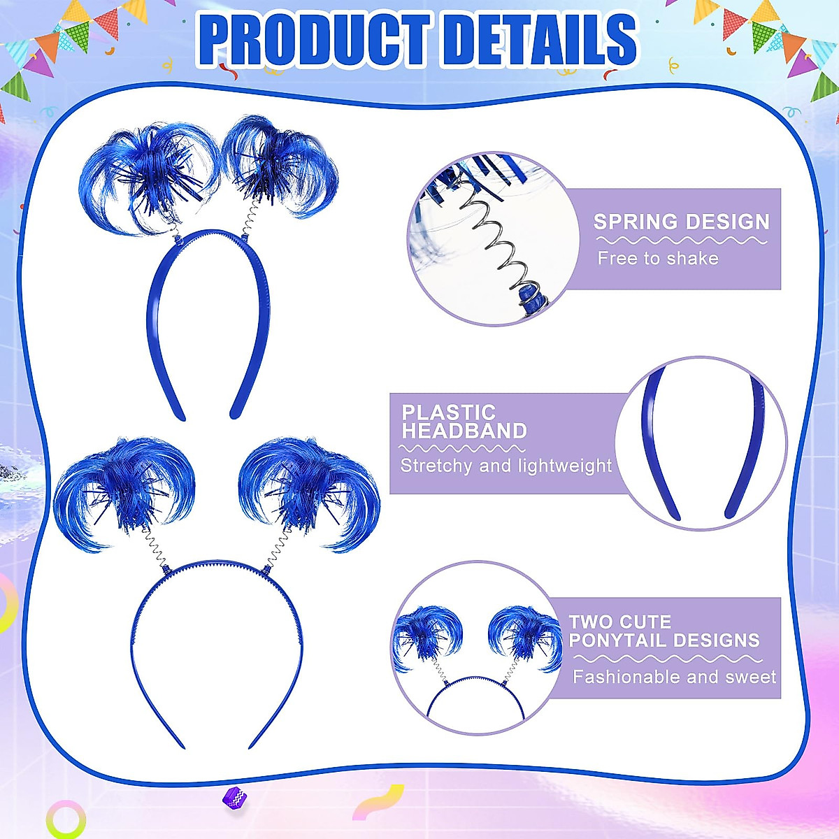 Hoteam 48 Pcs Ponytails Headband Tinsel Wrapped Party Head wear Pom Feathers Headbands for Mardi Gras party(Blue)