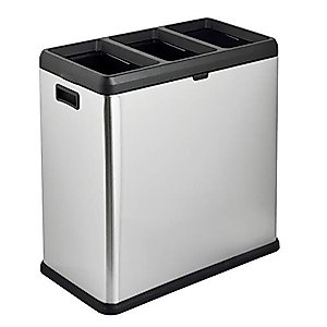 Step N' Sort 16 Gal, 3 Compartment Open Top Trash and Recycling Bin, Silver (OPN603)