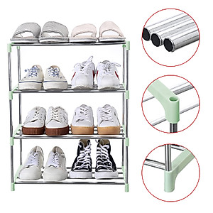 Jucaifu Stackable Small Shoe Rack, Entryway, Hallway and Closet Space Saving Storage and Organization (4-Tier, Green)