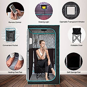 Smartmak Portable Full Size Infrared Sauna for Home| One Person Spa Tent| Personal Indoor Saunas with Separate Heating Foot Pad and Reinforced Chair for Relaxation(33.9" L*33.9" W*66.6" H Blackgreen)